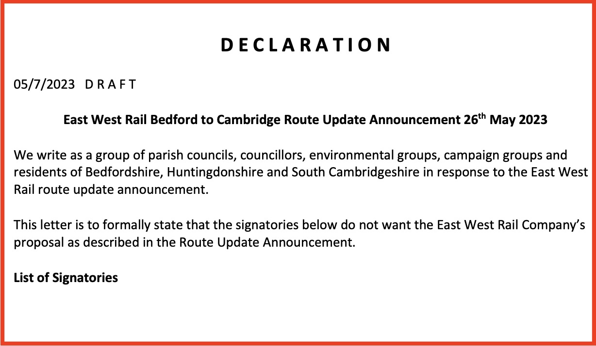 Declaration of Opposition to the East West Rail Route Proposal - BFARe